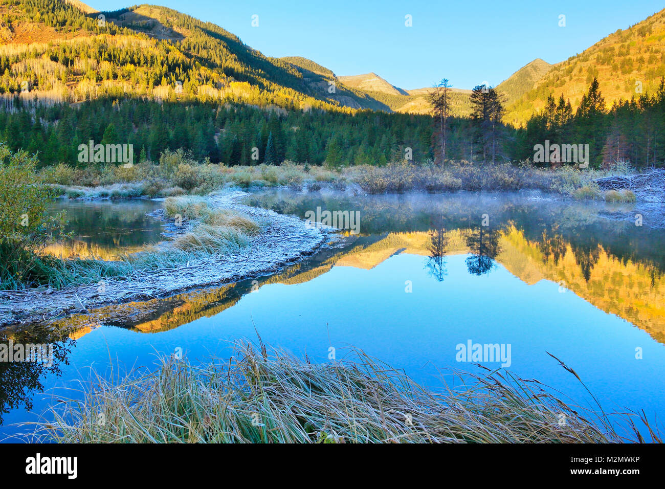 Sunrise, Beaver Ponds, Slate River Road, Crested Butte, Colorado, USA ...