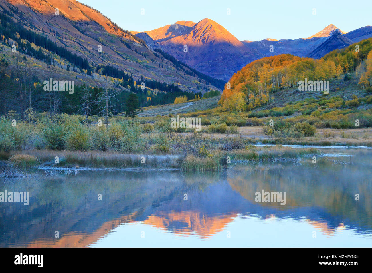 Sunrise, Beaver Ponds, Slate River Road, Crested Butte, Colorado, USA ...