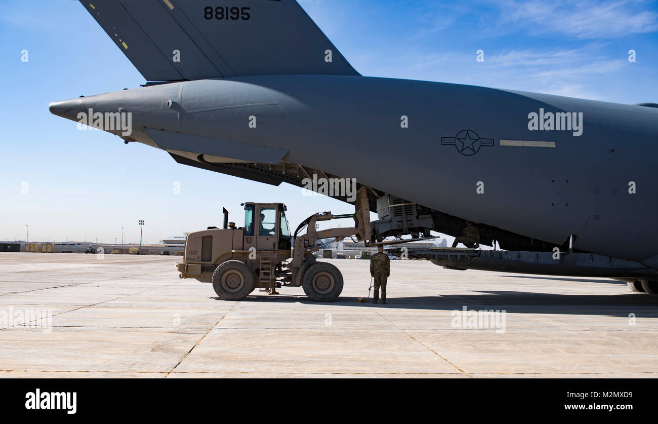 A U.S. Air Force C-17 Globemaster III loadmaster, assigned to the 816th Expeditionary Airlift ...