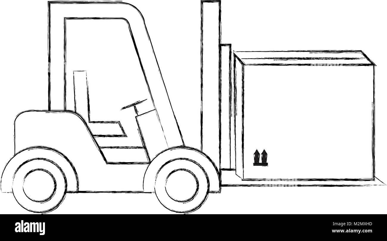 forklift vehicle with box Stock Vector Image & Art - Alamy