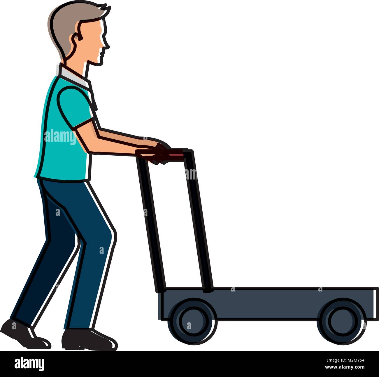 delivery worker with cart avatar character Stock Vector Image & Art - Alamy