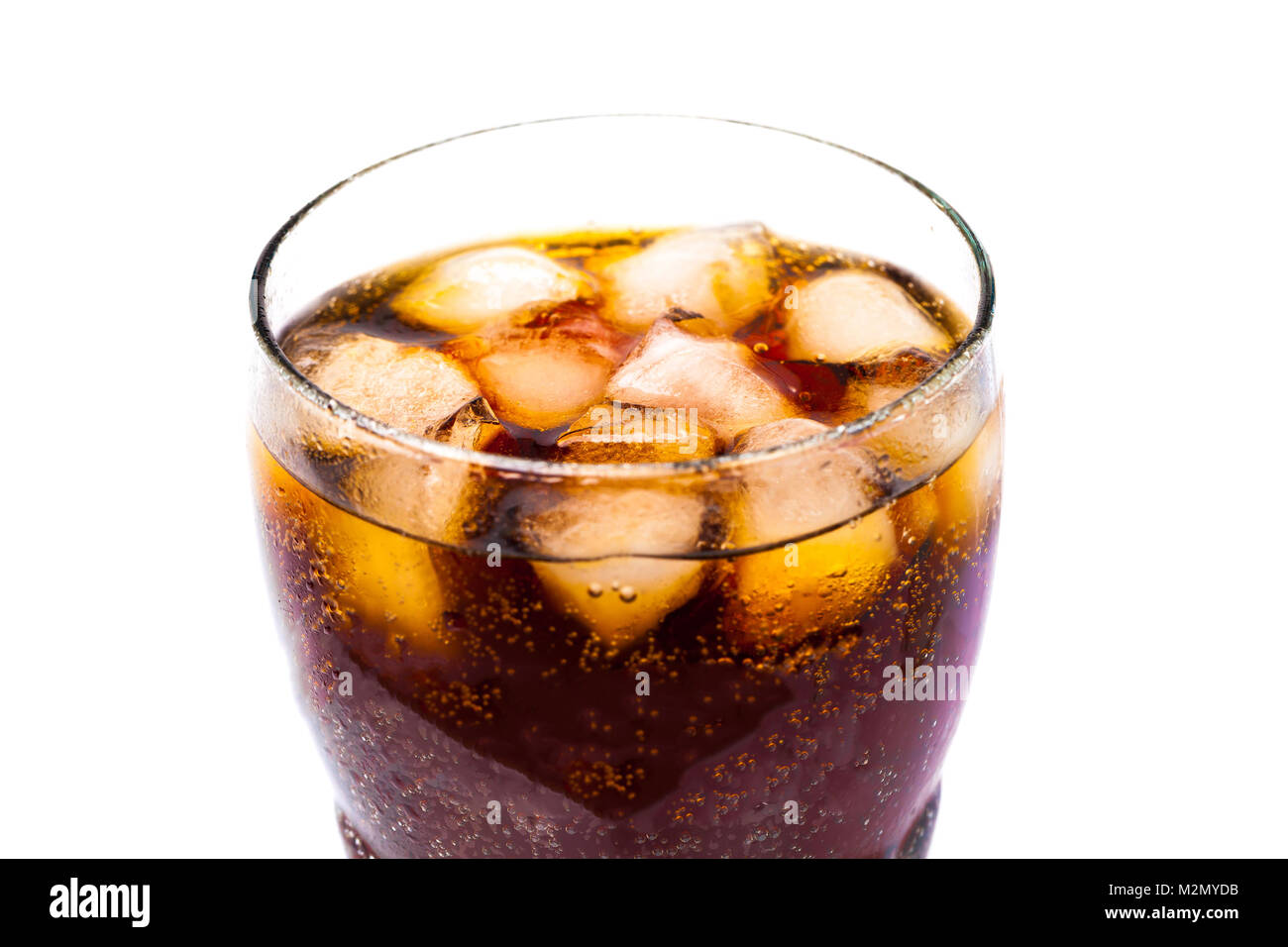 Top view of cola soft drink with ice in glass on white background Stock ...