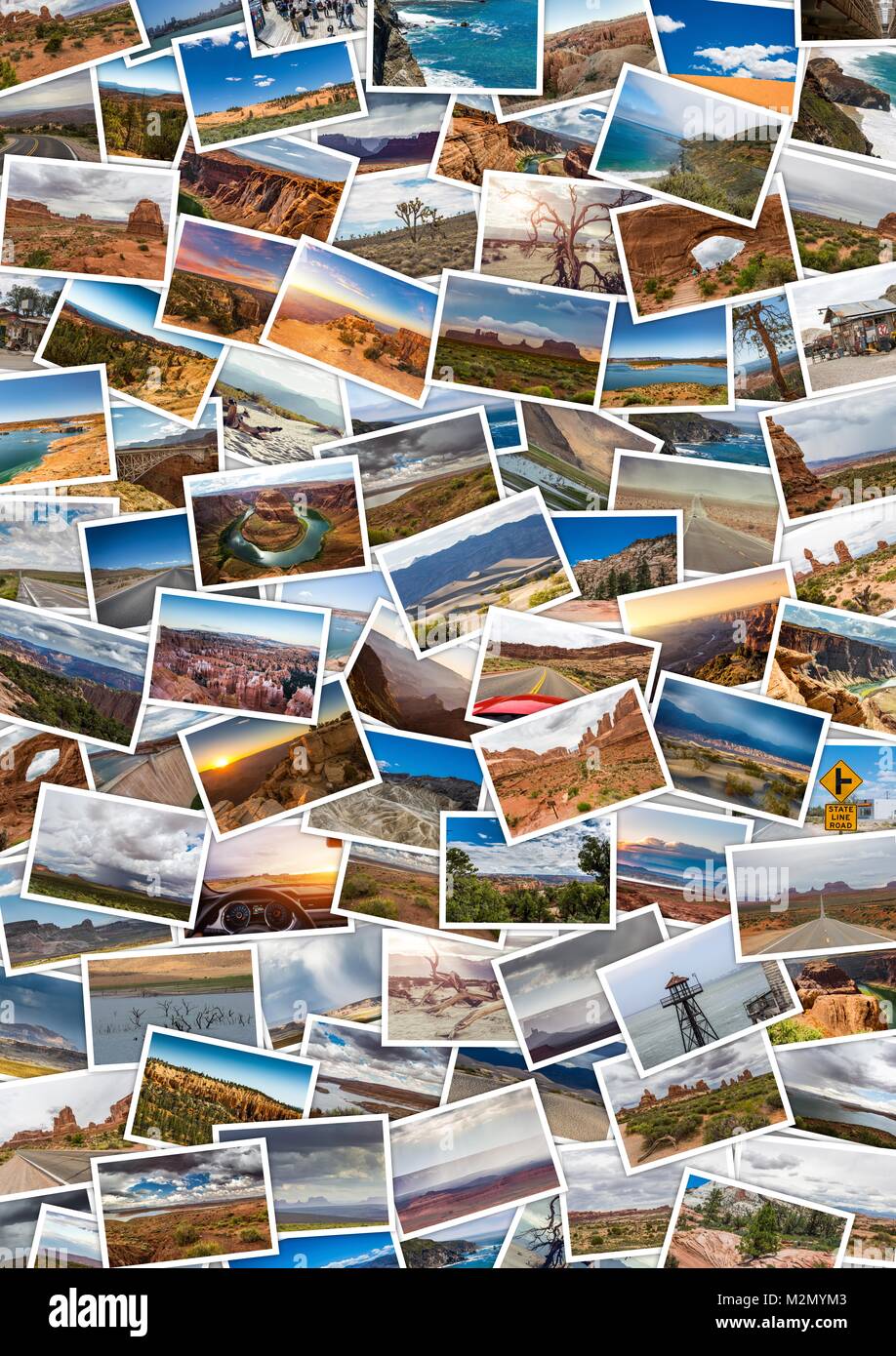 Collage of printed travel images . Concept Usa Travel memories Stock ...