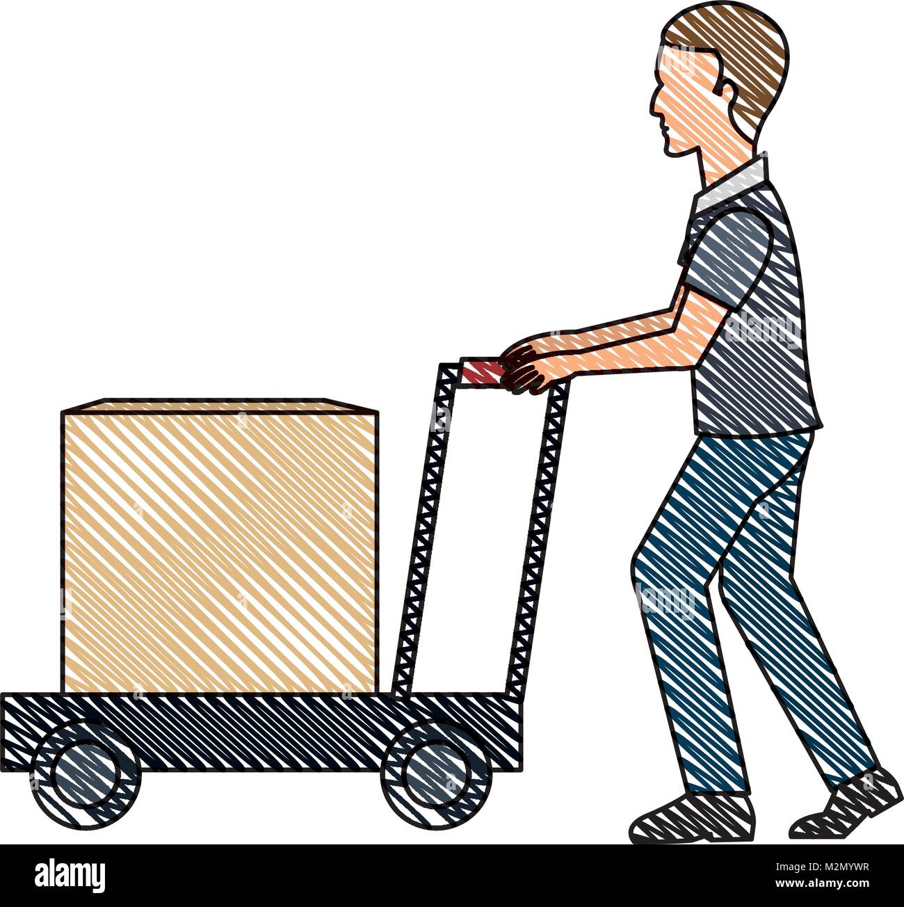 delivery worker with cart avatar character Stock Vector Image & Art - Alamy