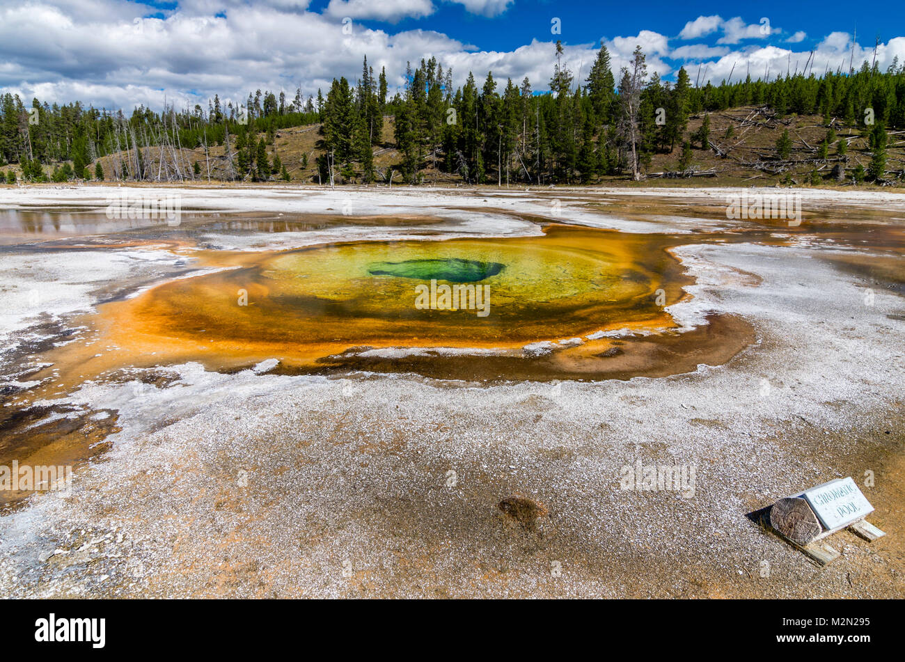 Chromatic Pool in the Upper Geyser Basin is one of the most distinctive ...