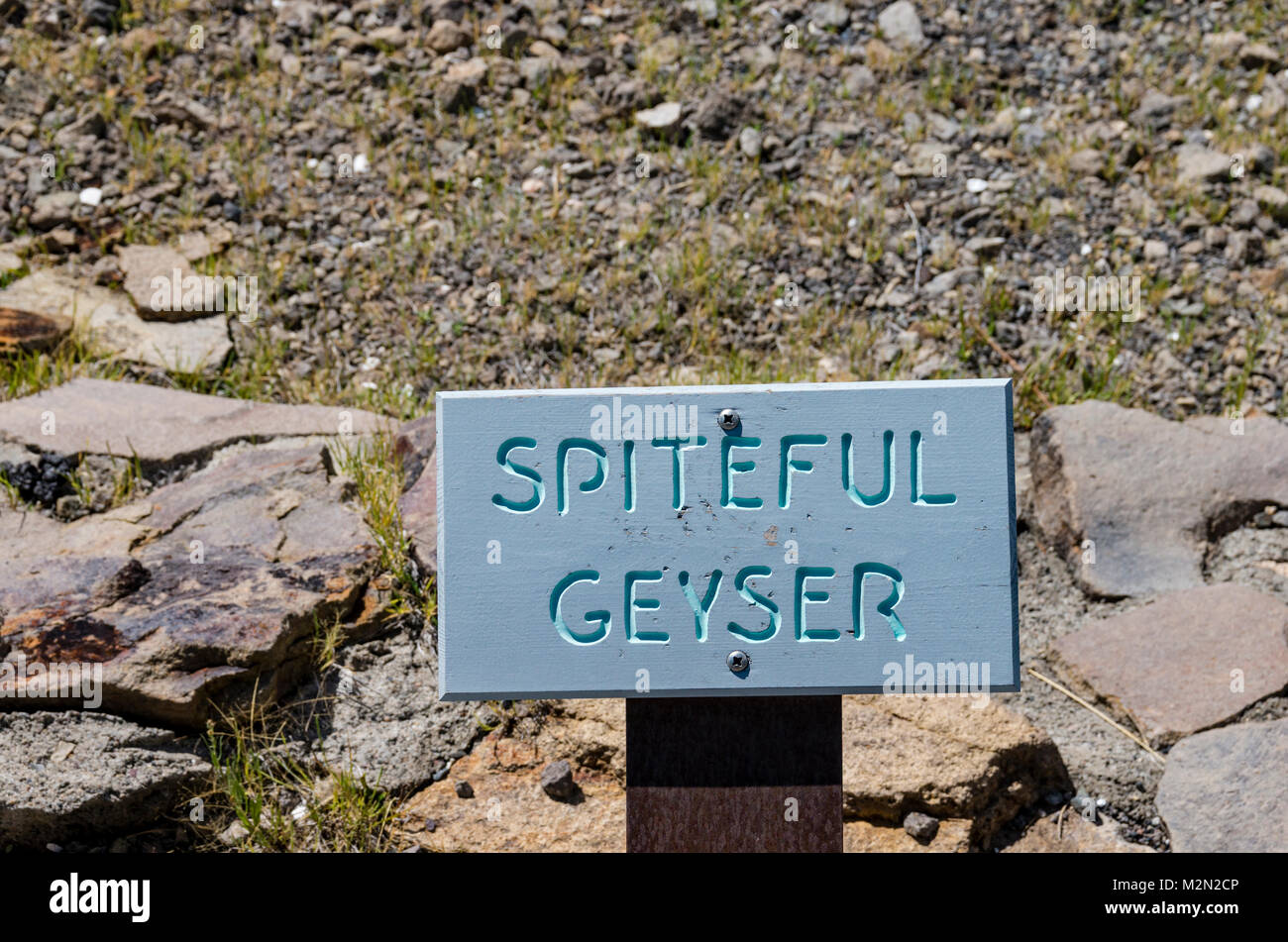 Information sign for Spiteful Geyser in the Upper Geyser Basin ...