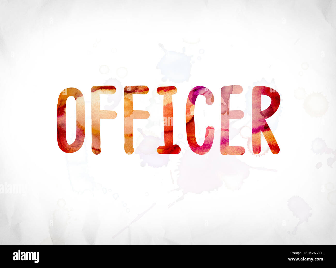 The word Officer concept and theme painted in colorful watercolors on a ...