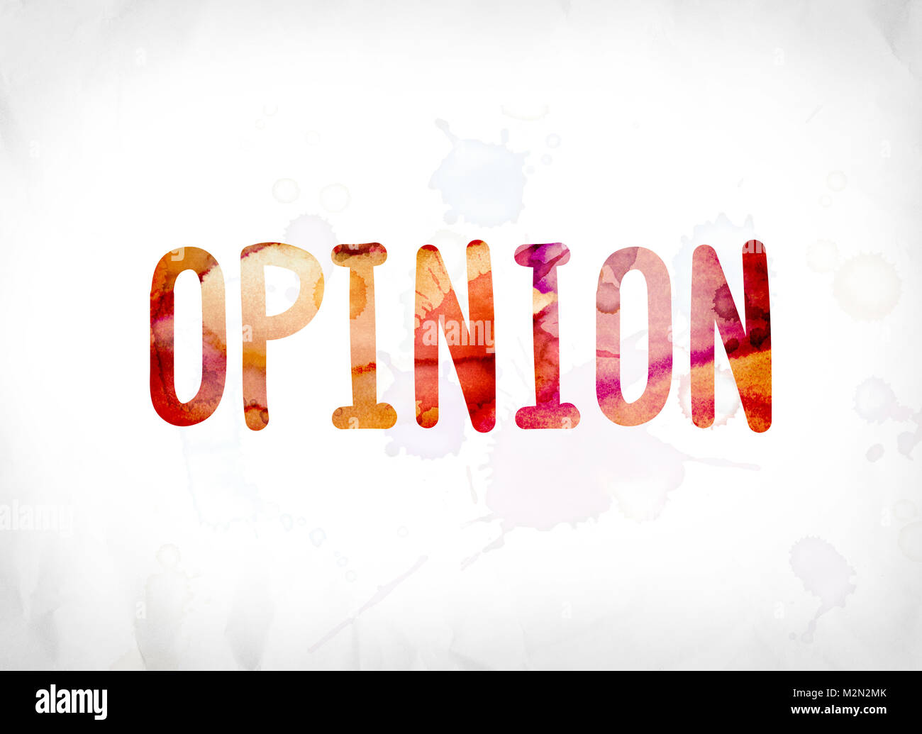 The word Opinion concept and theme painted in colorful watercolors on a ...