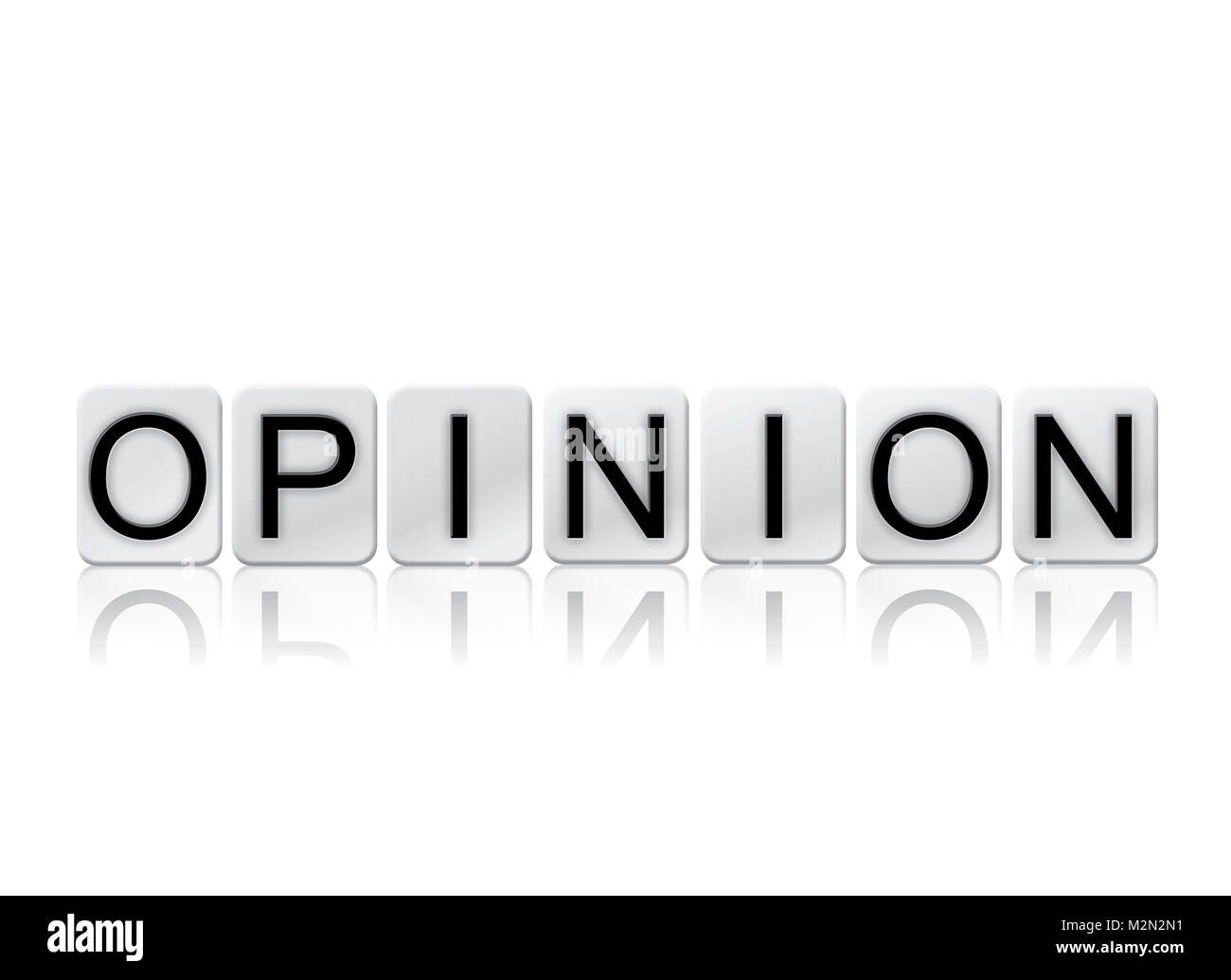 The word Opinion concept and theme written in white tiles and isolated ...