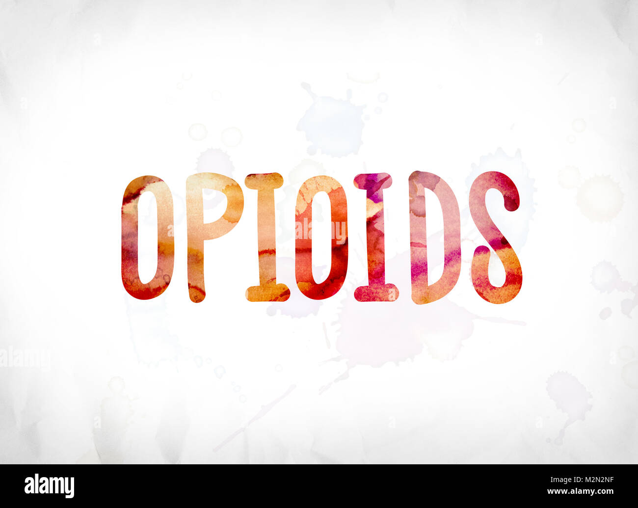 The word Opioids concept and theme painted in colorful watercolors on a ...