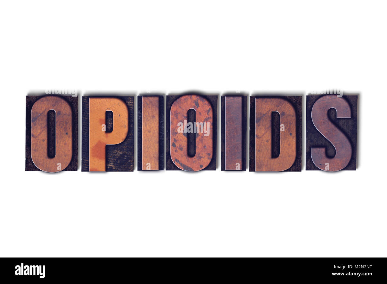 The word Opioids concept and theme written in vintage wooden ...