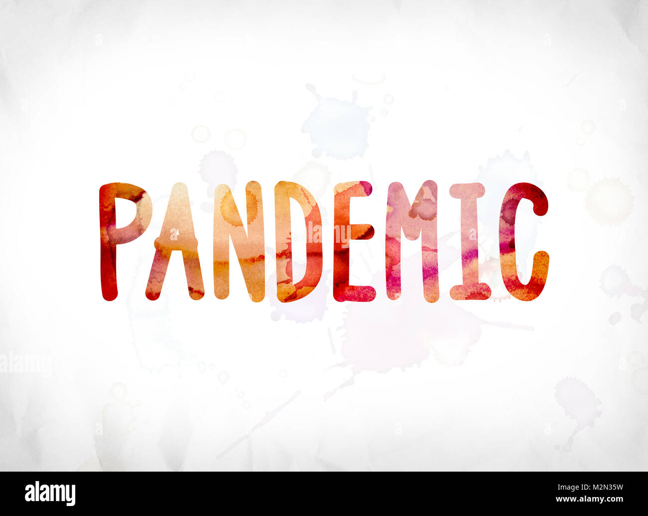 The word Pandemic concept and theme painted in colorful watercolors on ...