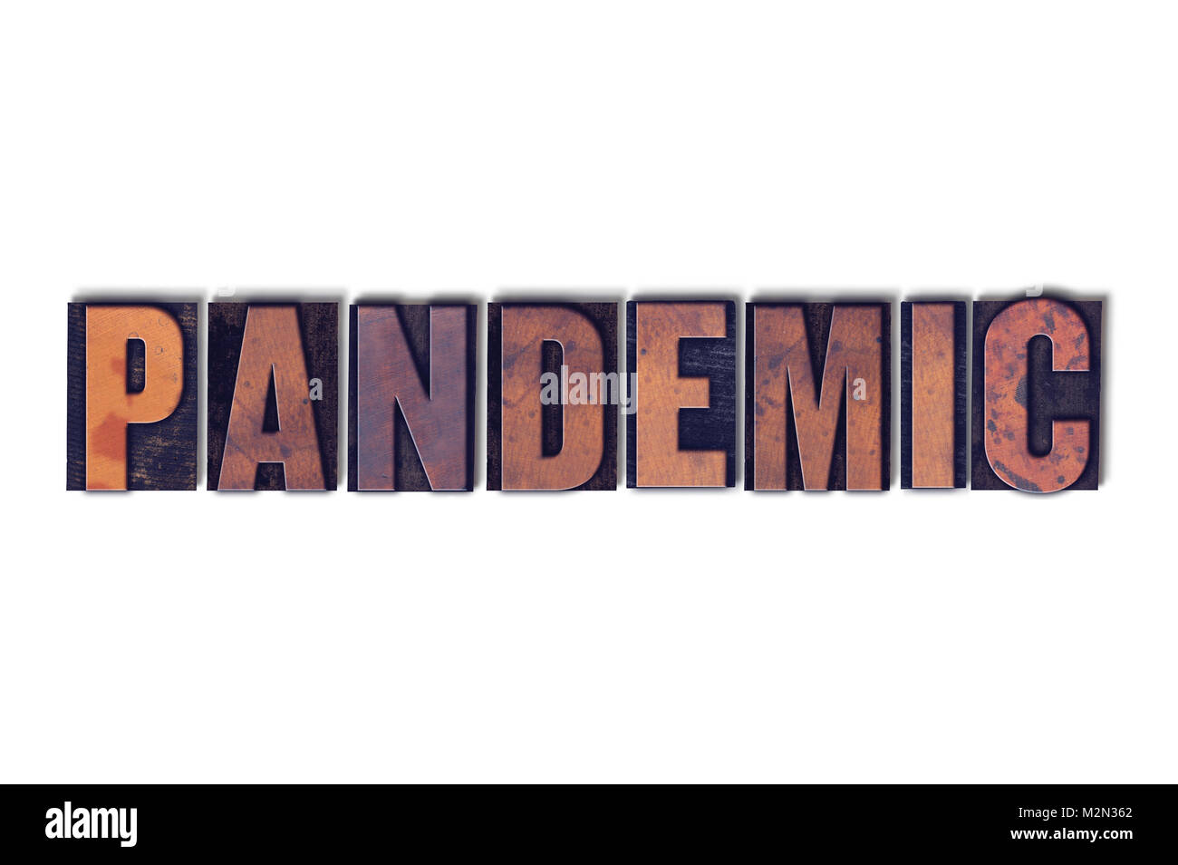 The word Pandemic concept and theme written in vintage wooden ...