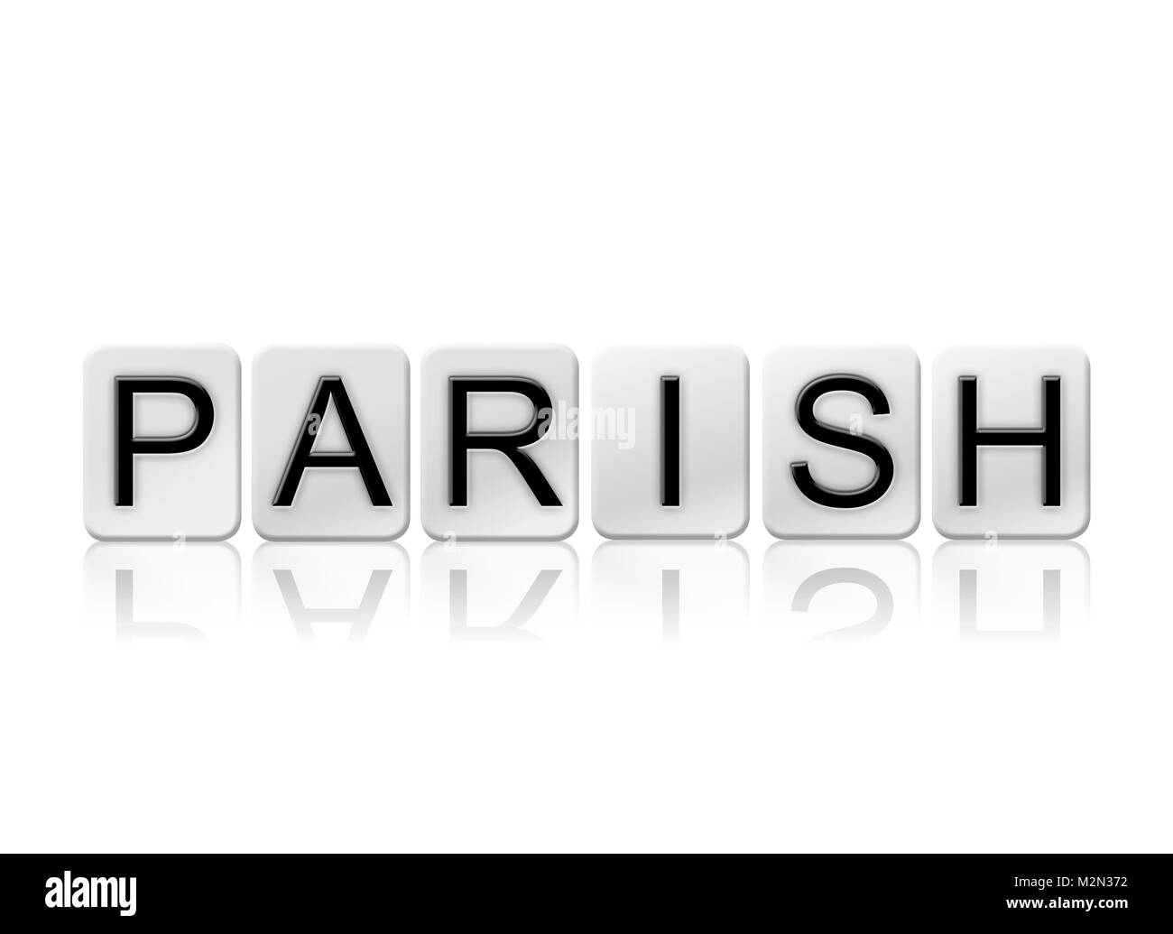 The word Parish concept and theme written in white tiles and isolated ...
