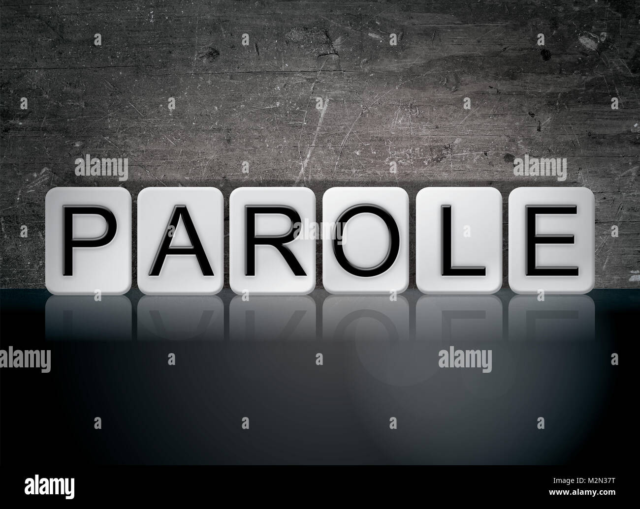 The word Parole concept and theme written in white tiles on a dark ...