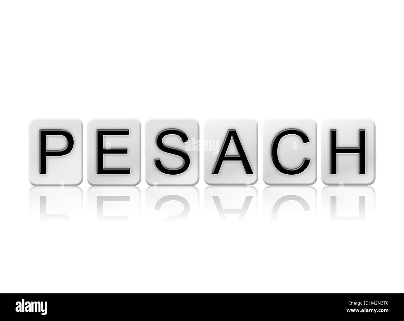 The word Pesach concept and theme written in white tiles and isolated ...