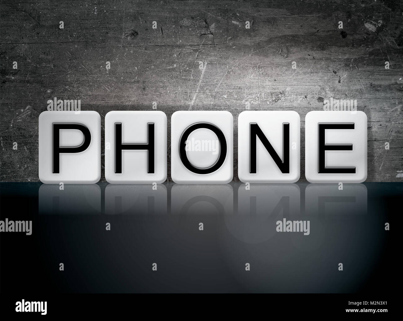 The word Phone concept and theme written in white tiles on a dark background Stock Photo - Alamy