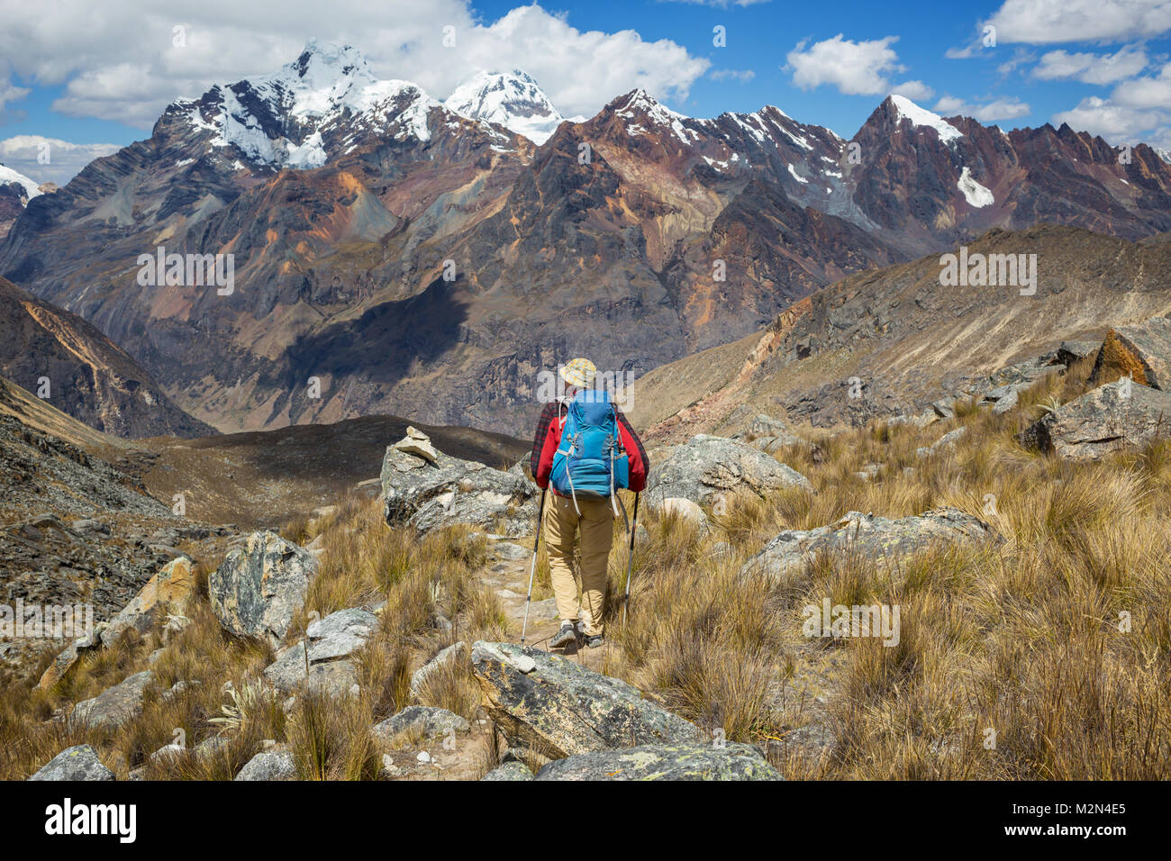 Hiking scene in Cordillera mountains, Peru Stock Photo - Alamy