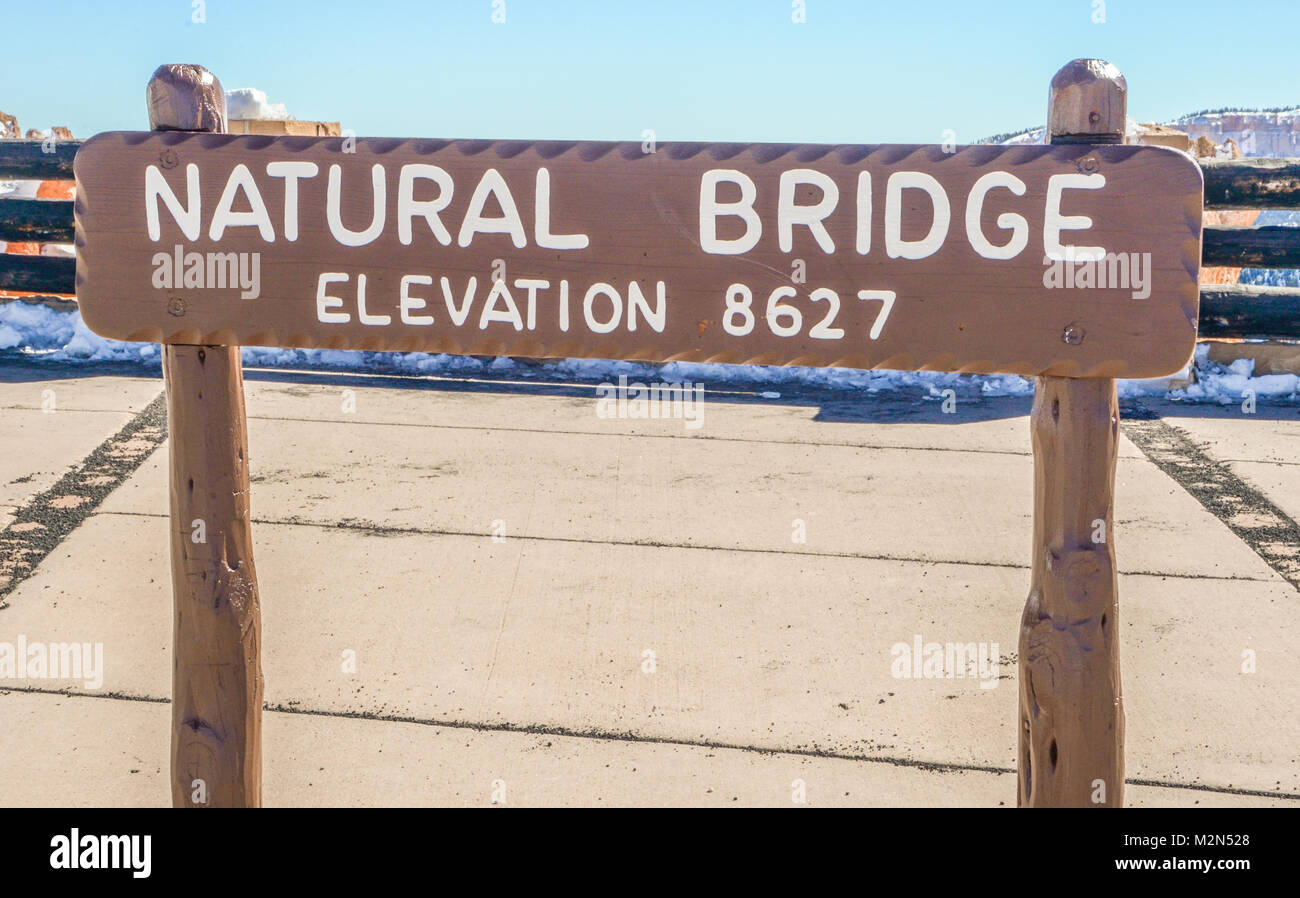Sign for Natural Bridge at Bryce Canyon National Parki Stock Photo - Alamy