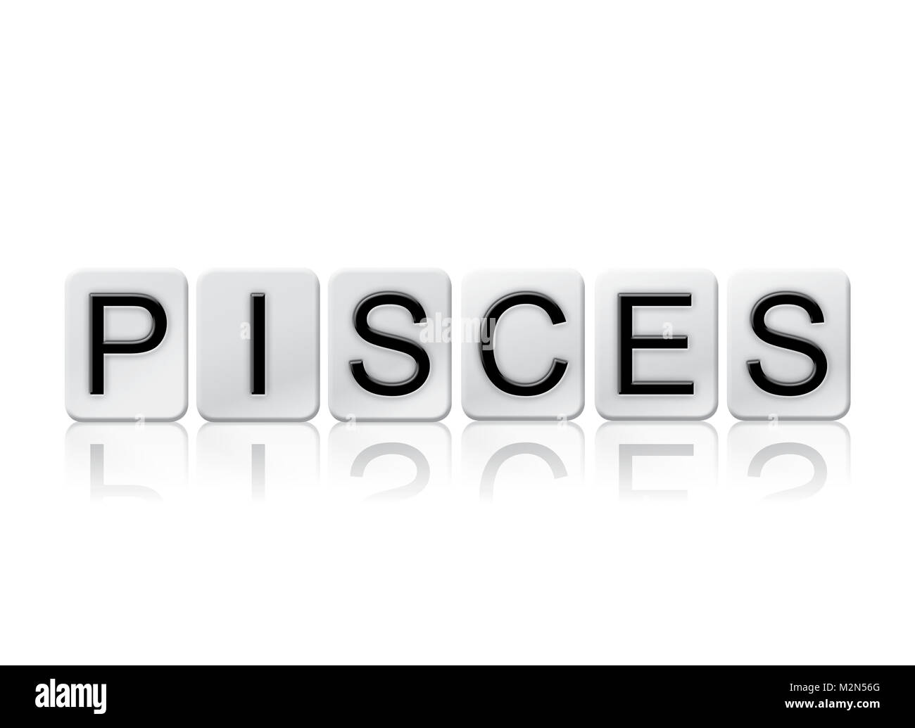 The word Pisces concept and theme written in white tiles and isolated ...