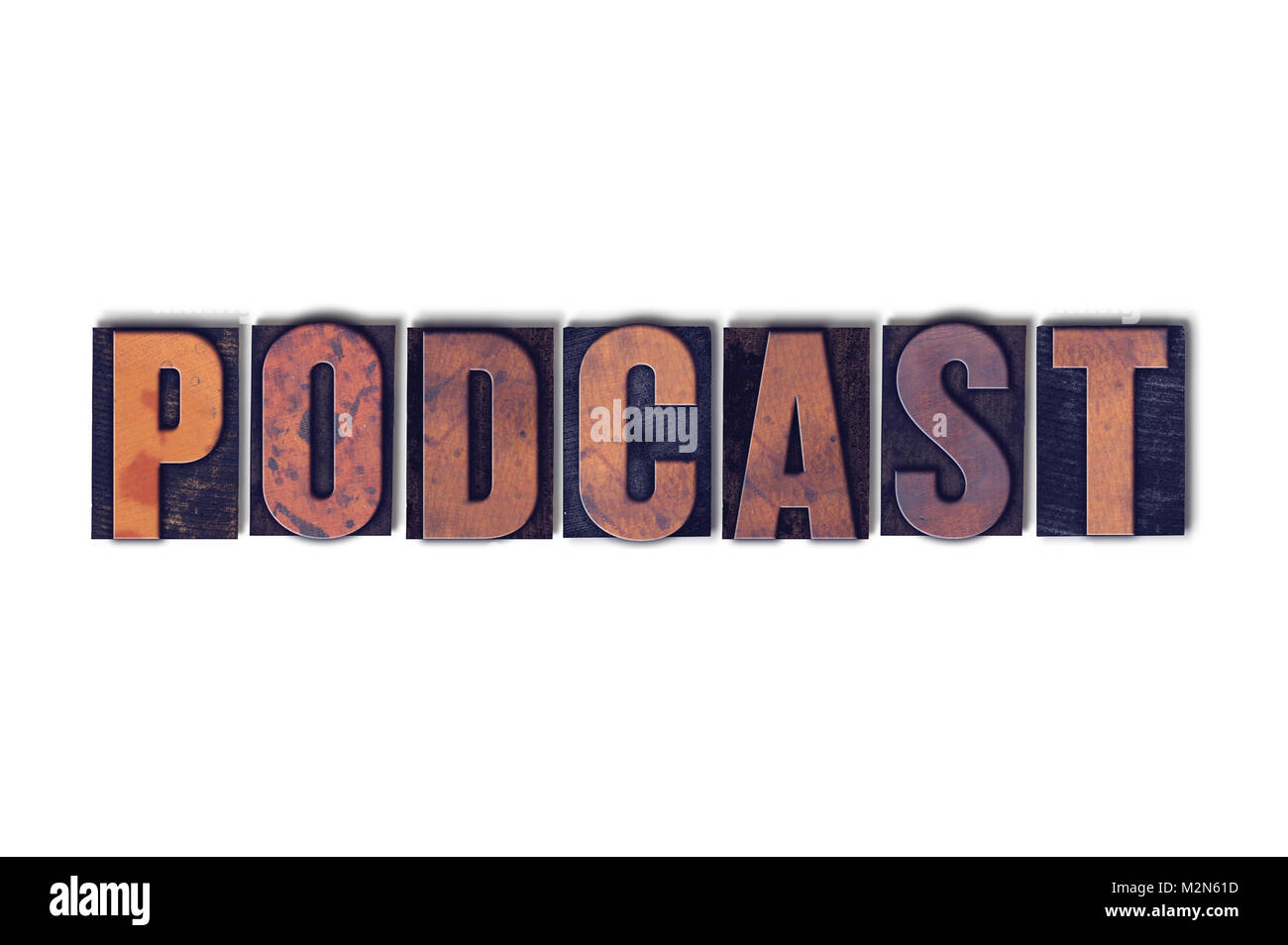 The word Podcast concept and theme written in vintage wooden ...