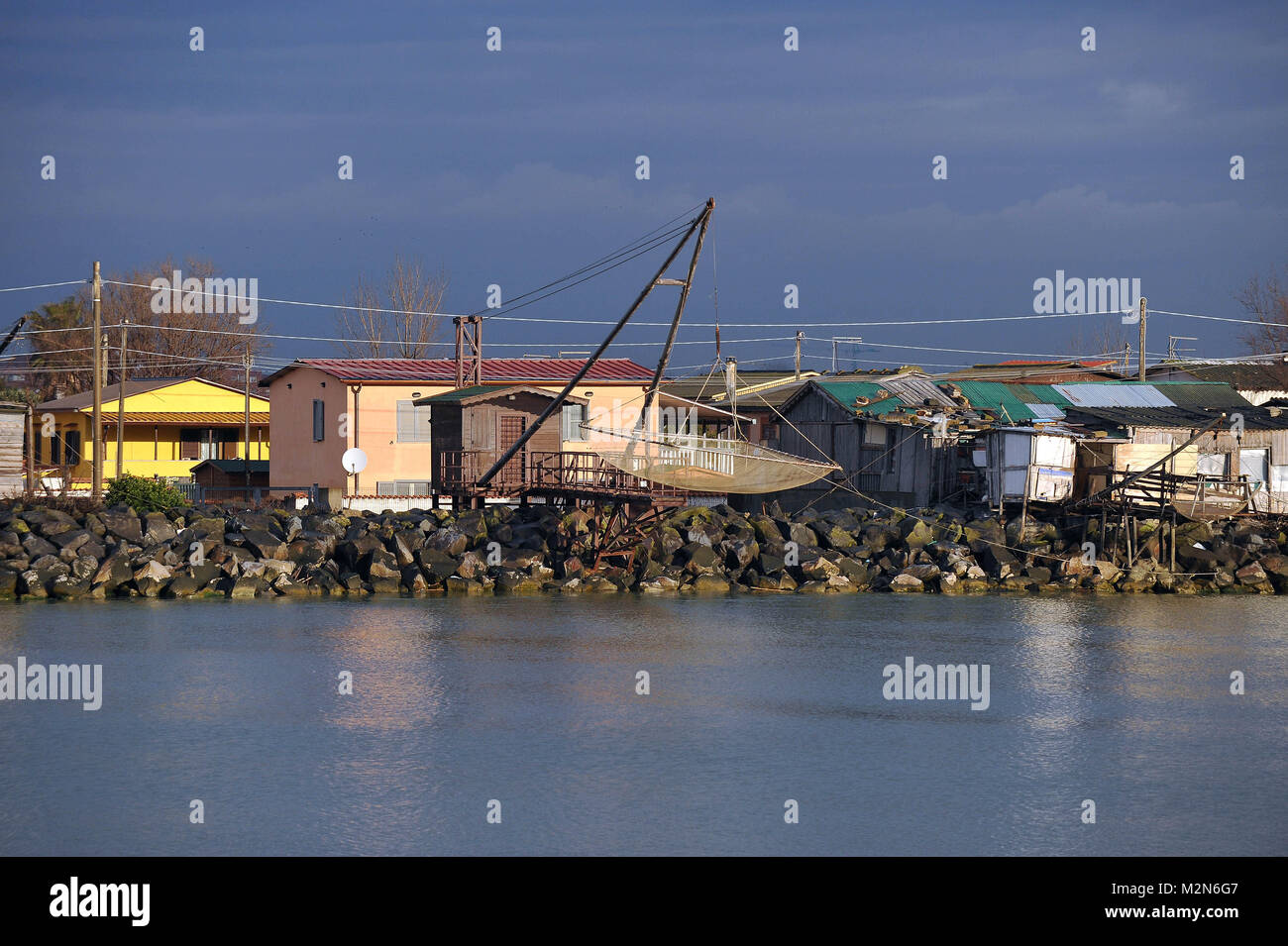 Rome, Italy. Fishing scales at the mouth of the river Tiber. Ostia ...