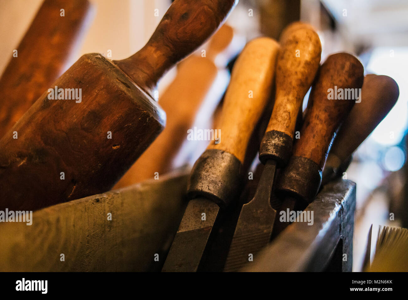 Set of old wooden rasps and instruments close up Stock Photo - Alamy