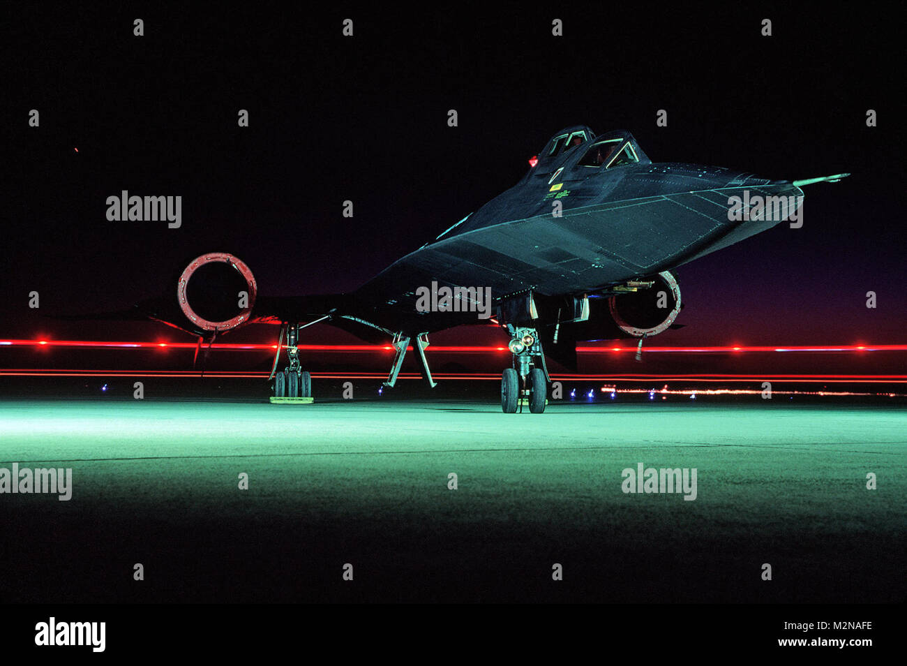 An SR-71B Blackbird sits on the runway at Beale Air Force Base, Cali ...