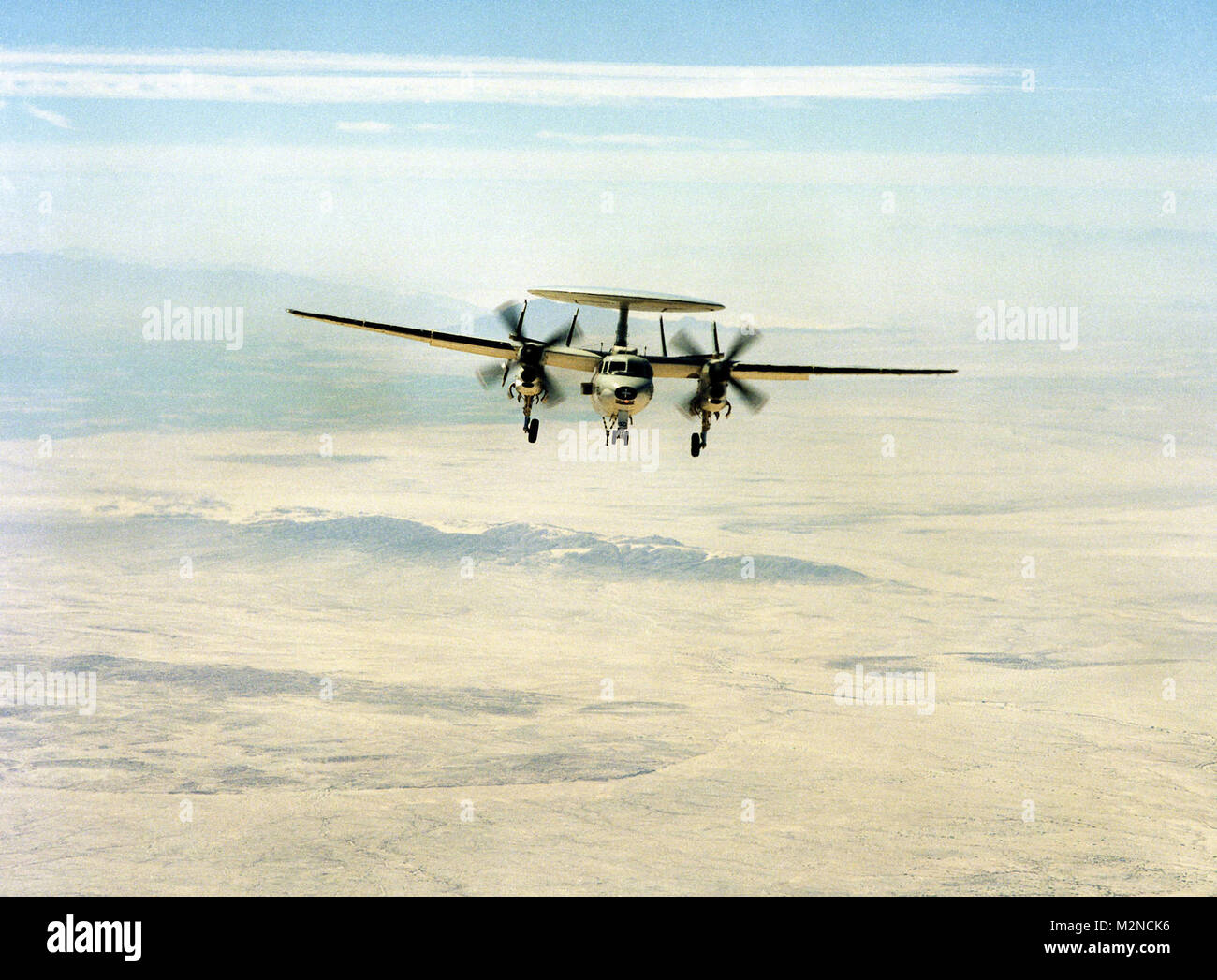 An air-to-air front view of an Airborne Early Warning Squadron 110 (VAW ...