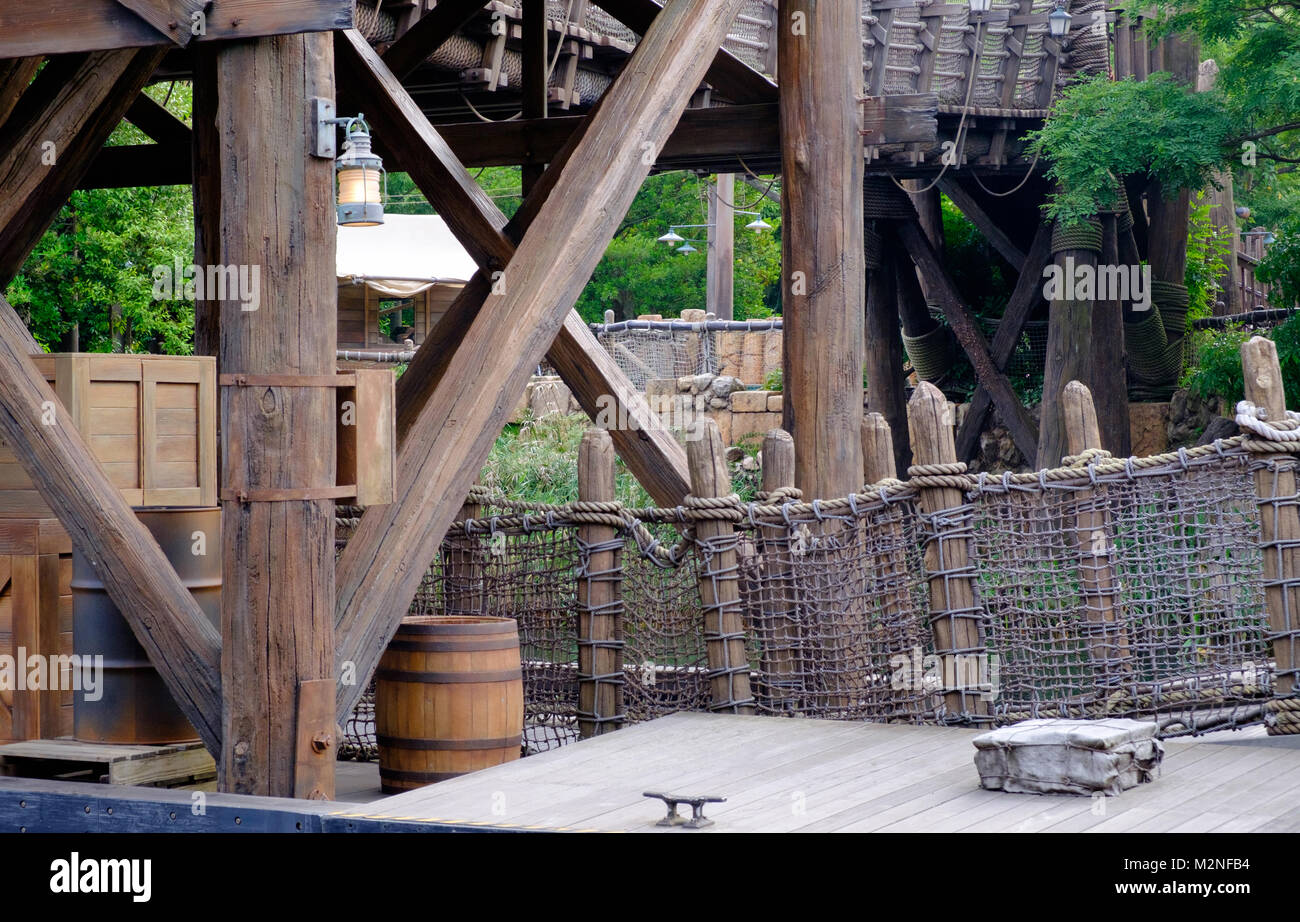 Old wooden structure with cross beams & rustic, weathered wooden ...