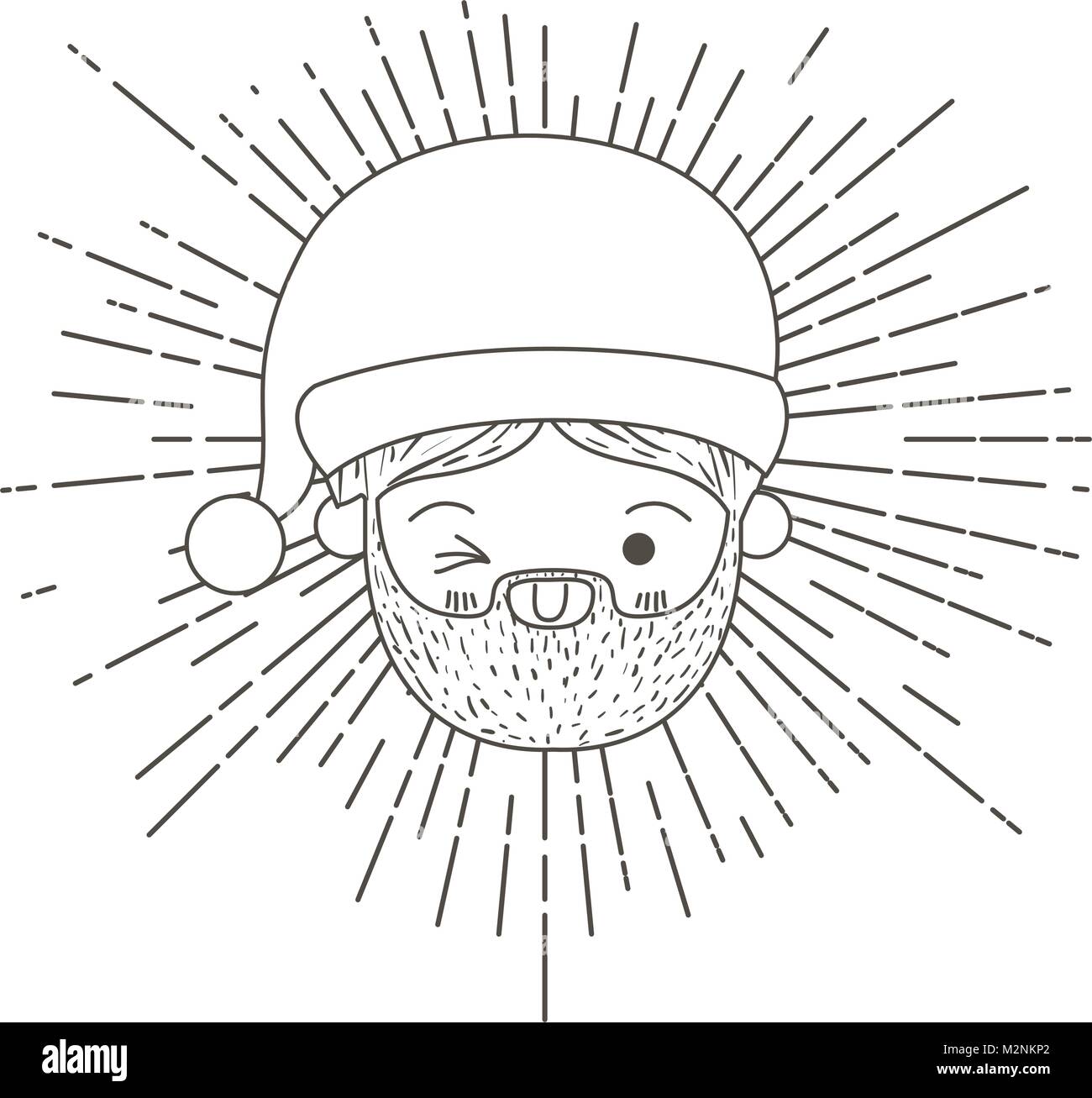 cute face santa claus with wink eye and decorative sparks on silhouette ...