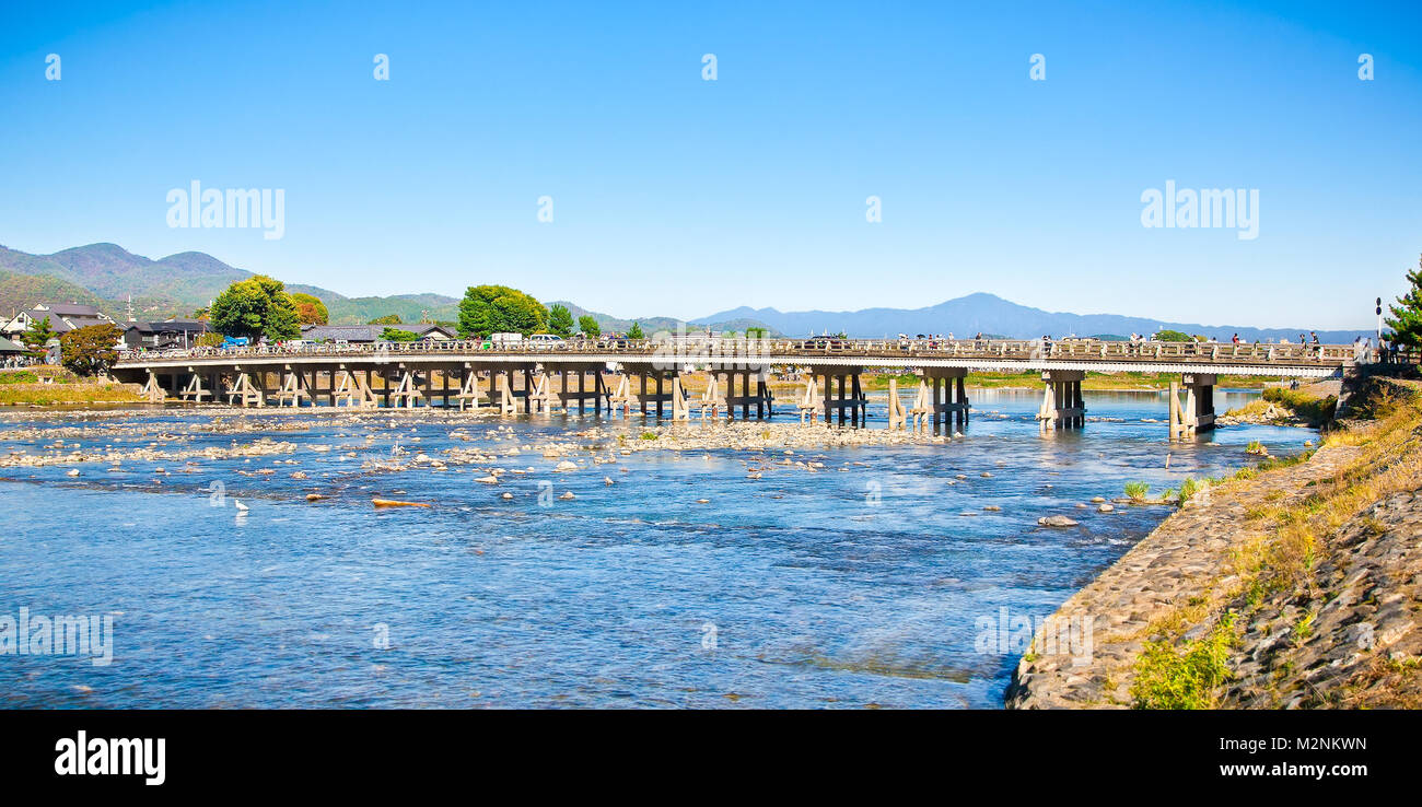 Togetsu-kyo Bridge in Kyoto, Japan. It is a landmark over 400 years ...