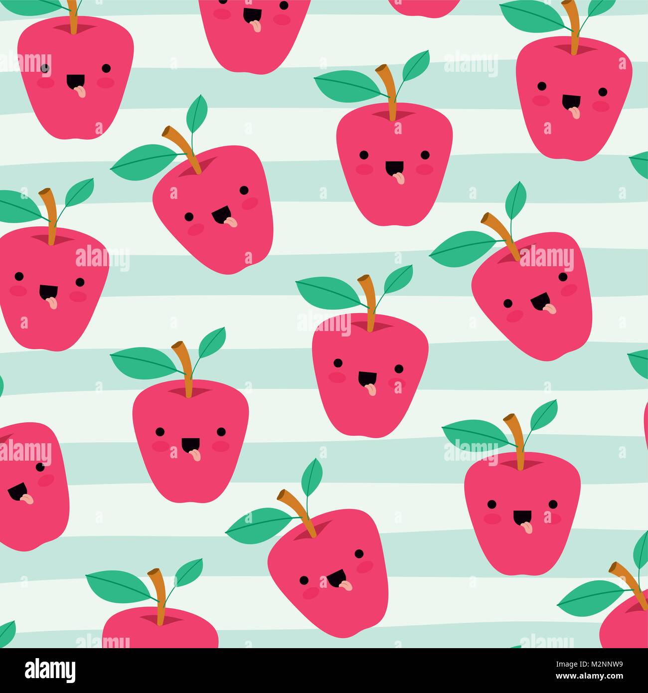 apples kawaii fruits pattern set on decorative lines color background ...