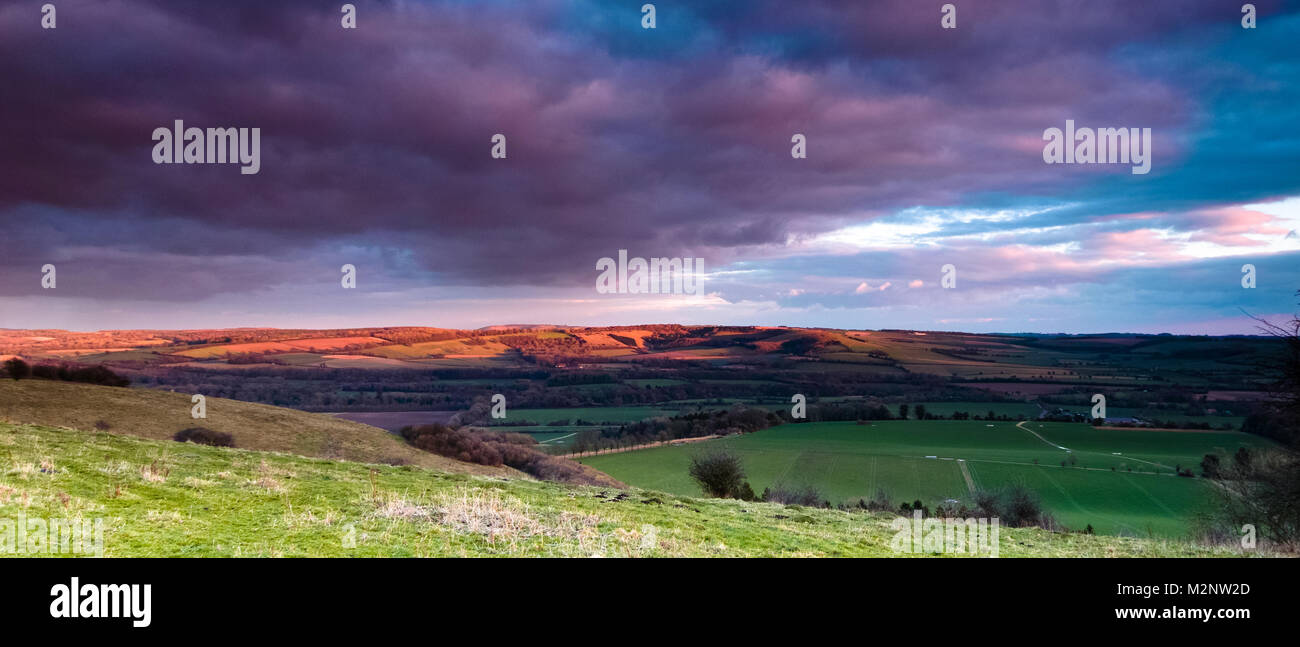 Winter sunset on Old Winchester Hill - an Iron Age fort - South Downs ...