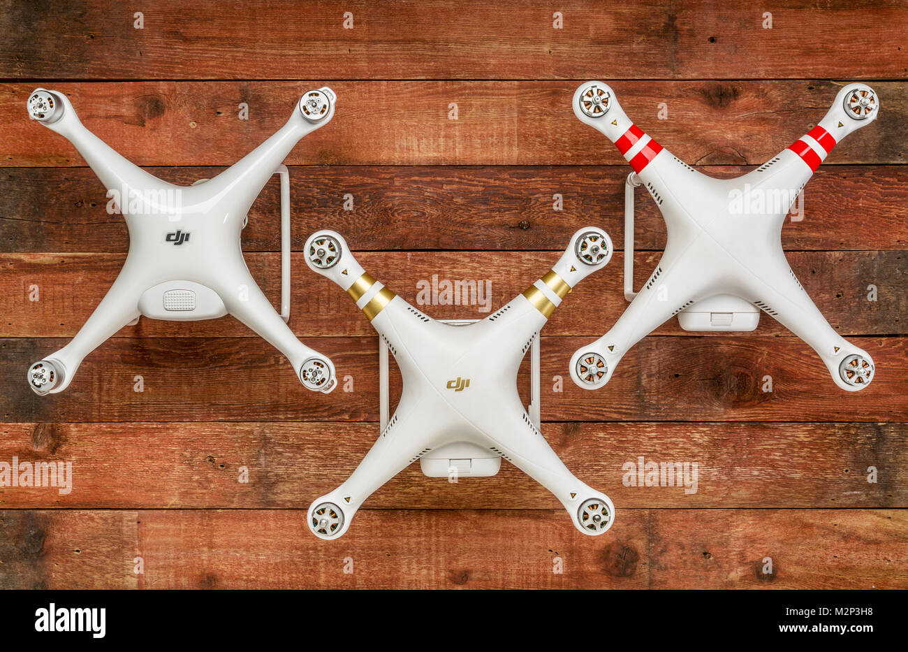 FORT COLLINS, CO, USA - DECEMBER 18, 2016: Three generations of DJI ...