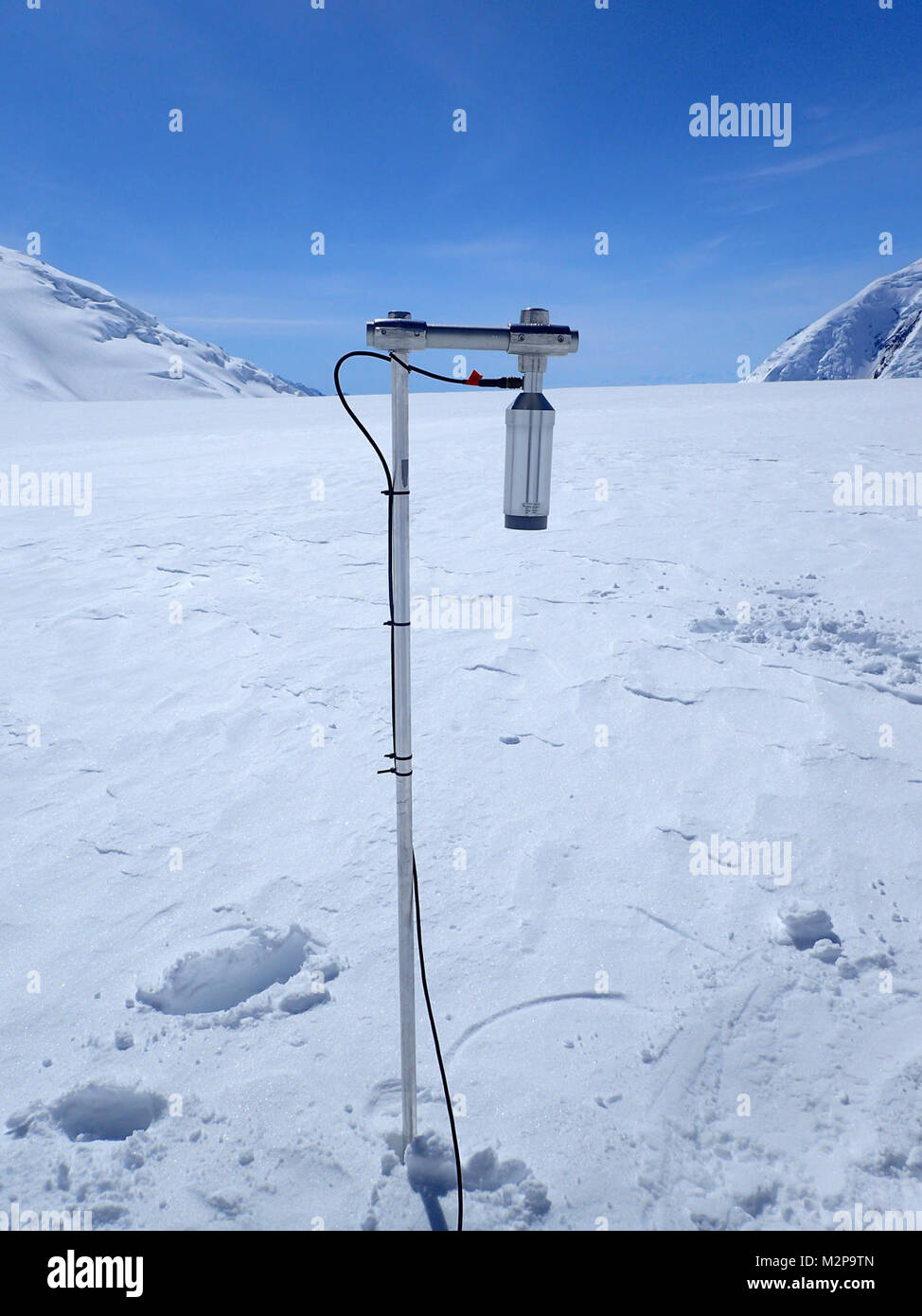 This sonic ranging sensor measures the distance to the snow surface by ...
