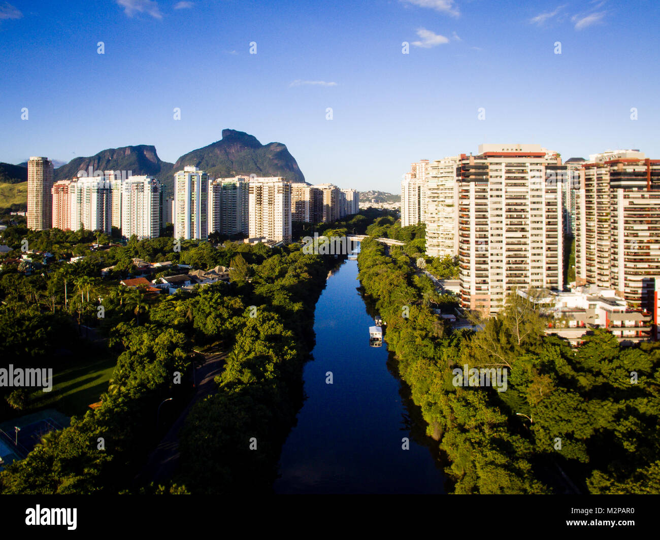 Drone photo of Barra da Tijuca main canal, Canal de Marapendi. Rio de ...
