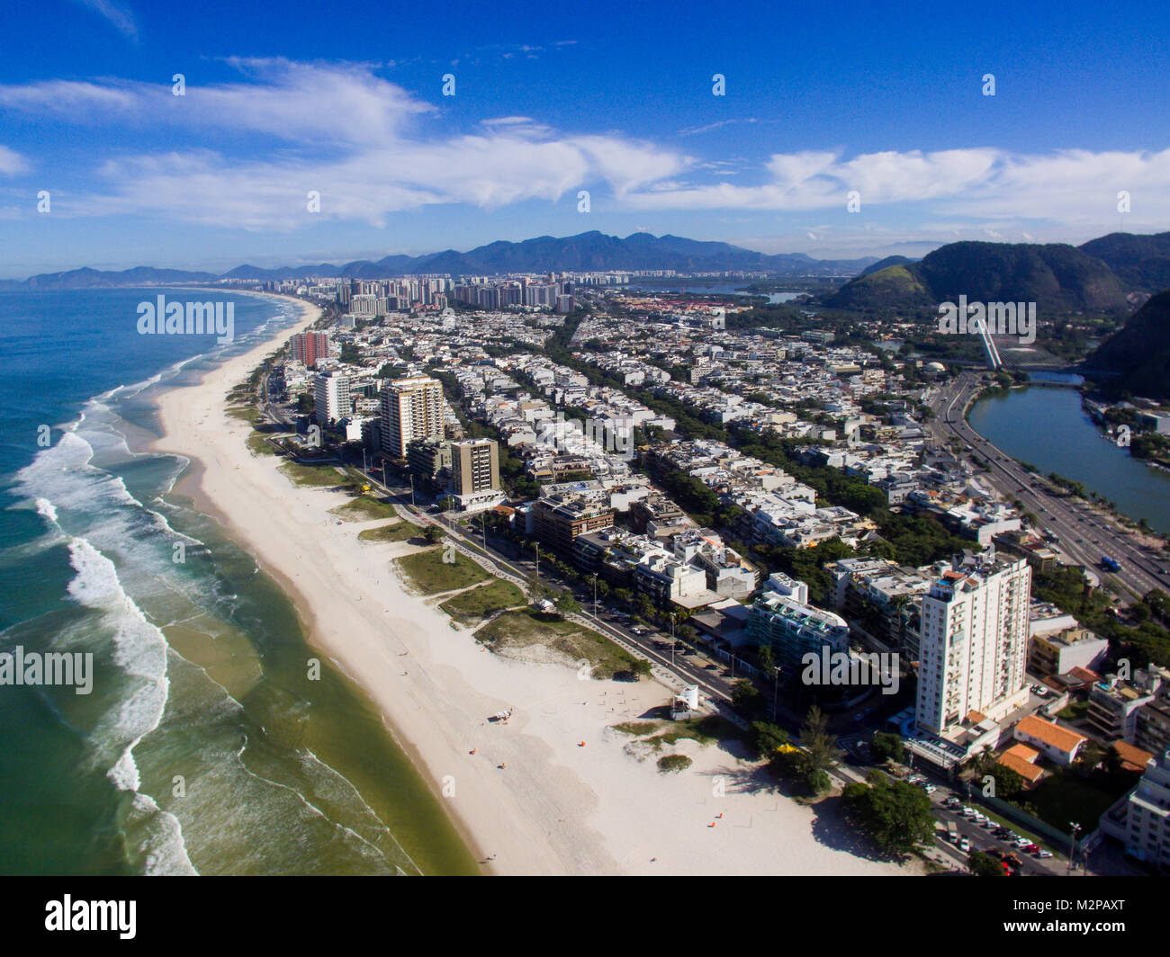 Drone photo of Barra da Tijuca beach, Rio de Janeiro, Brazil. We can ...