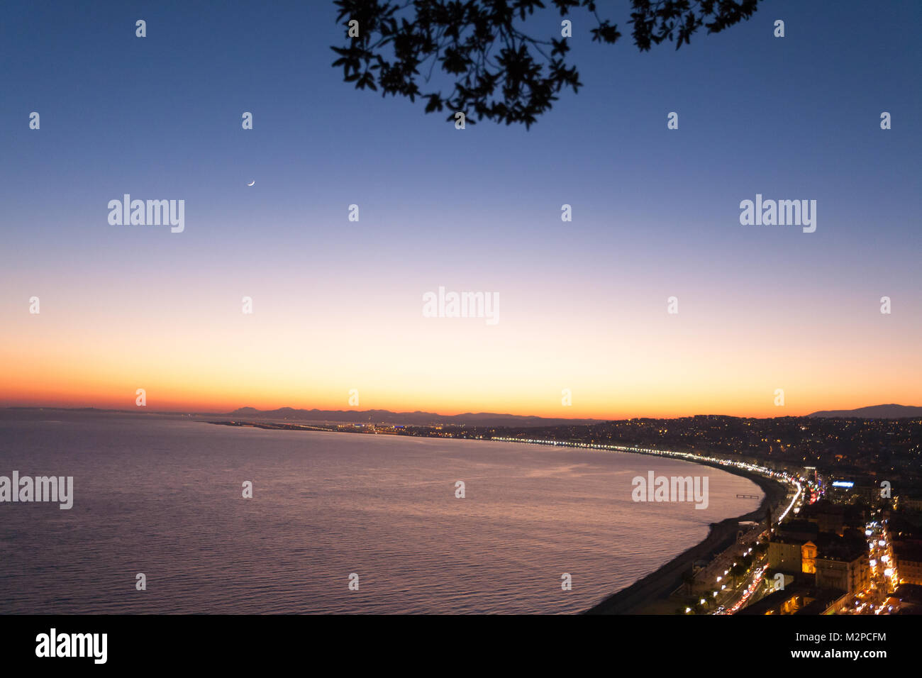 Nice beach night landscape, France. Nice beach and famous Walkway of ...