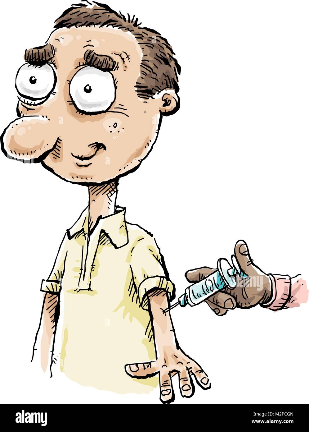 A cartoon man getting an injections from a needle Stock Vector Image ...