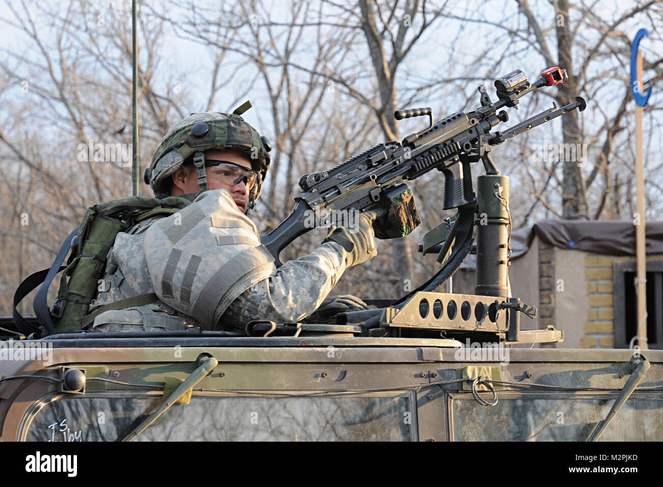 Pfc. Caleb S. Purdy, a turret gunner for 2nd Platoon, Troop C, 1st ...