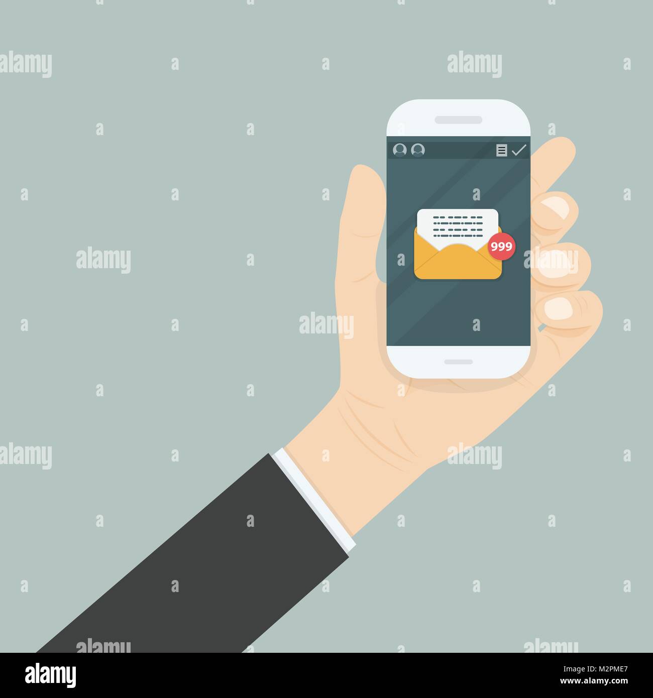 Hand holding smartphone and touching screen with text messaging ...