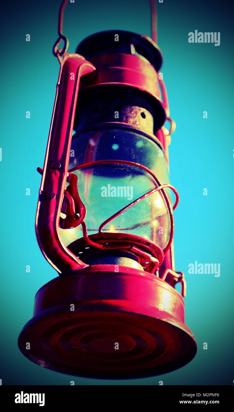 old red lantern and neutral blue background with vintage effect Stock ...