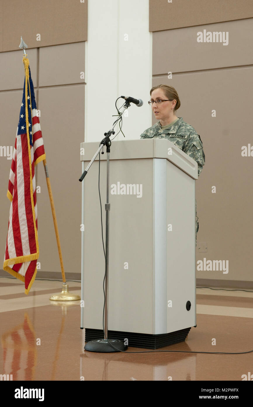 Capt. Sarah Lane serves as the master of ceremonies during the ...