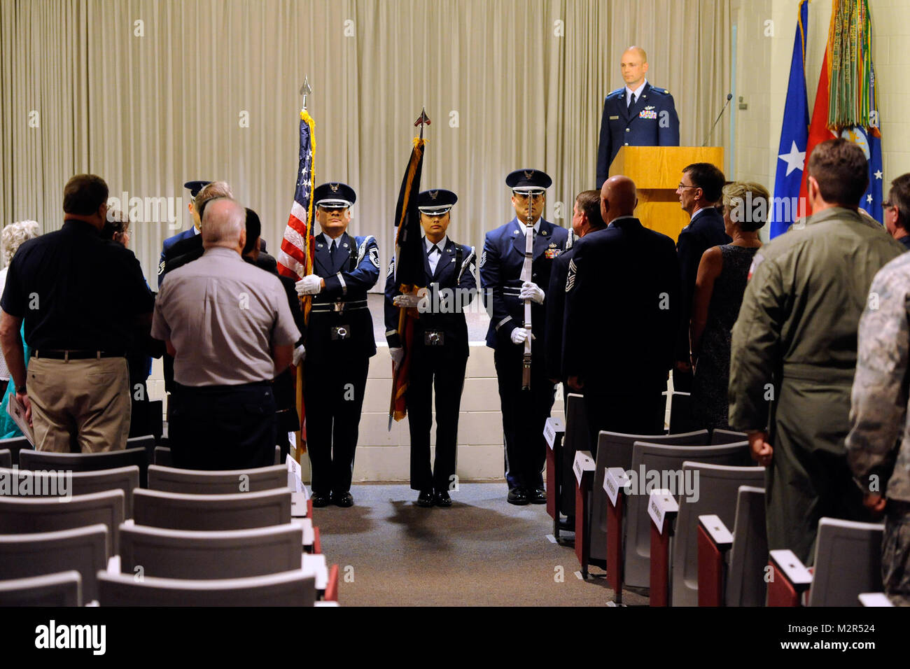 Members of the Texas Air National Guard Color Guard post the colors at ...
