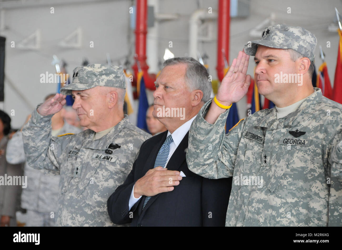 Saluting the colors at change of command ceremony by Georgia National ...