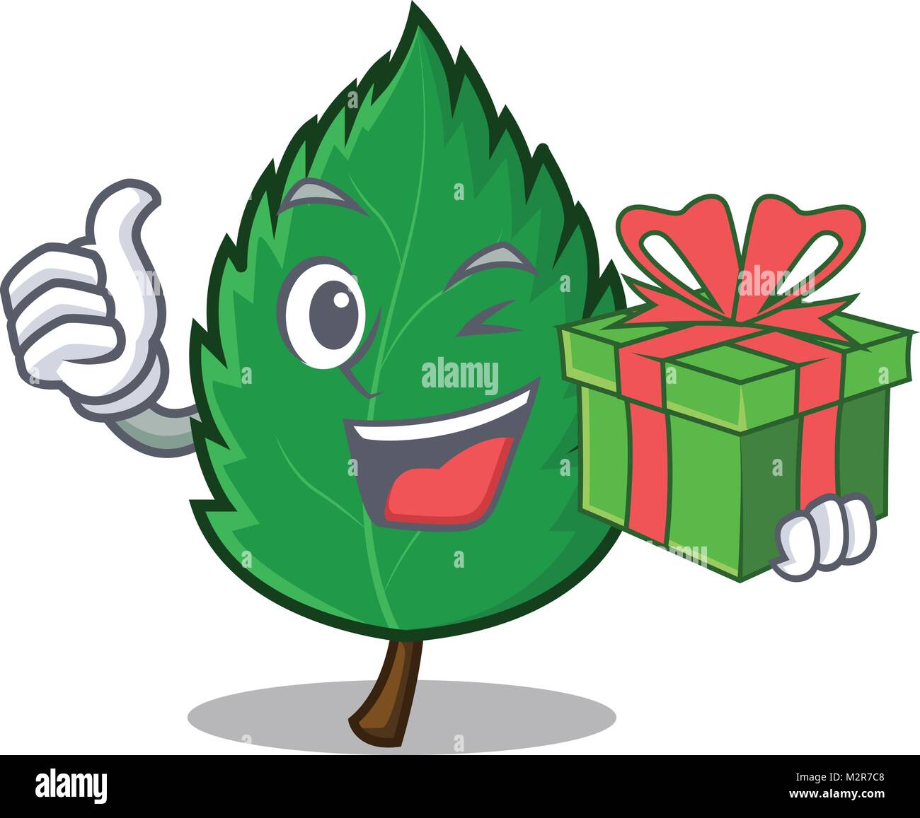 With gift mint leaves mascot cartoon Stock Vector Image & Art - Alamy