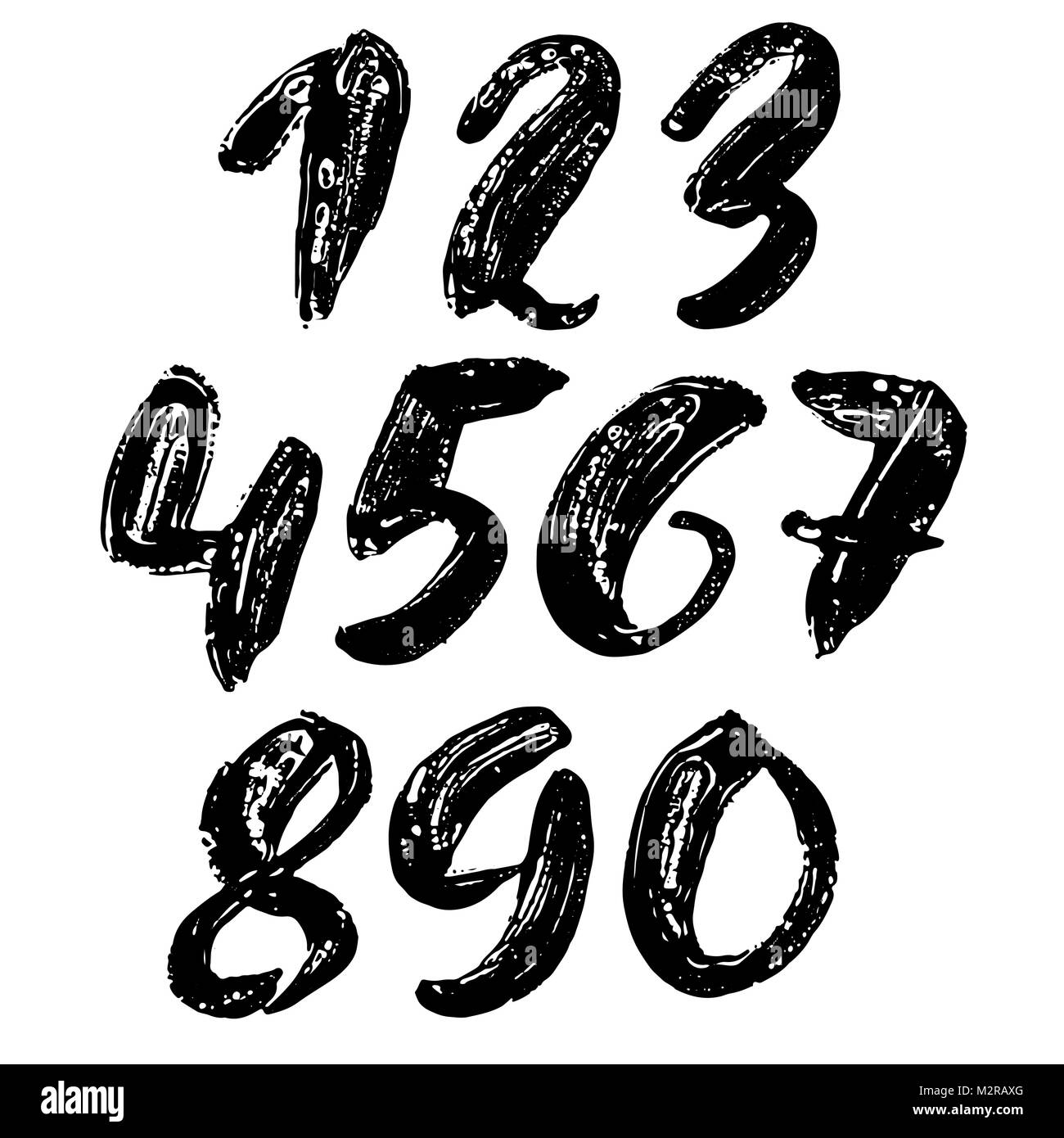 Set of calligraphic ink numbers. Textured brush lettering. Vector ...