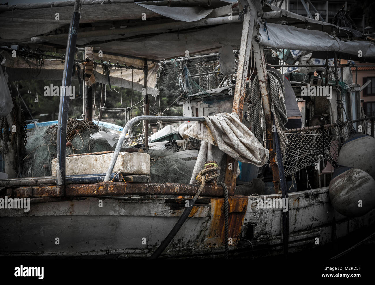 Old neglected fishing boat in the harbour, Vrsar, Croatia Stock Photo ...
