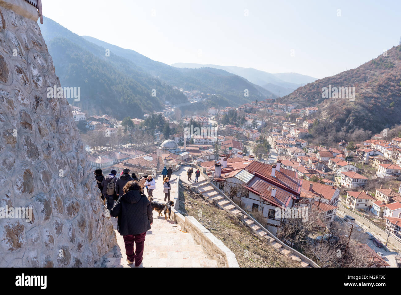 Unidentified people visit and explore Historical victory tower on hill ...